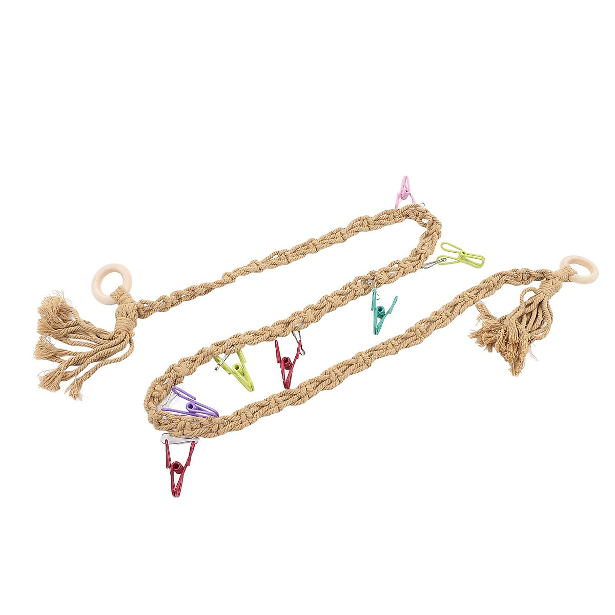 Cotton Boho Macrame Stuffed Animal Hanging Chain- Strong Toy Organizer Storage Chain 59" Handmade Plush Toys Hanging Chain with 15 Metal Clips & 2 Hook Wall Toy Storage Chain Decor for Toys Hats