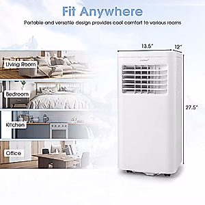 COSTWAY Portable Air Conditioner, 8000 BTU AC Unit with Built-in Dehumidifier, Fan Mode, Sleep Mode, 24H Timer, Remote Control, Window Installation Kit & Remote Control, Cools up to 250 Sq. Ft