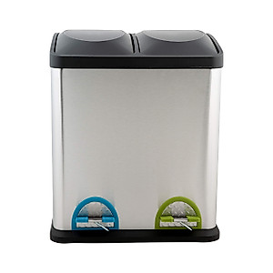 Organize It All Dual Compartment Step-On 8-Gallon (30 liter) Recycling Trash Can, Stainless Steel