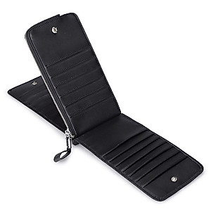 JEEBURYEE Women's Genuine Leather Multi Credit Card Holder Wallet RFID Blocking Long Bifold Clutch Wallet Ladies Purse with Zipper Pocket Black