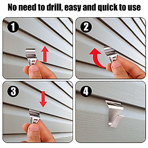 10pcs Siding Hooks for Hanging Outdoor, Stainless Steel No Hole Needed Siding Clips to Hang Things, Vinyl Heavy Duty Command Hooks, Siding Hanger for Lights Garlands Signs