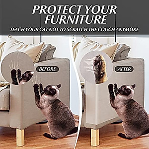 OIFIO Cat Couch Protector, Double Sided Clear Anti-Scratch Cat Deterrent Training Tape, 8 Pack larack Large Size and Pre Cut cat Furniture Protector for Your Home Protection, No pins,Residue Free