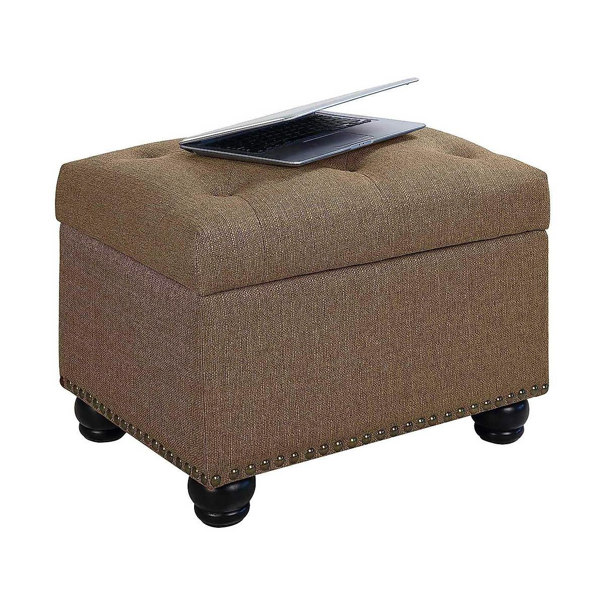 Convenience Concepts Designs4Comfort 5th Avenue Upholstered Storage Ottoman 24" - Contemporary Foot Stool and Seat with Hinged Lid for Living Room, Dining Room, Office, Sandstone Fabric