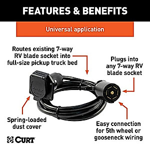 CURT 56080 7-Foot Vehicle-Side Truck Bed 7-Pin Trailer Wiring Harness Extension , Black