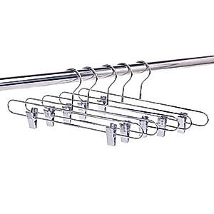 Quality Pant Hangers - 10-Pack Pant & Skirt Hanger Set - Chrome Pant Hangers with Clips - 360-Degree Metal Swivel Hook Hangers for Clothes, Pants - Durable, Anti-Rust Jean, Slack & Trouser Hangers