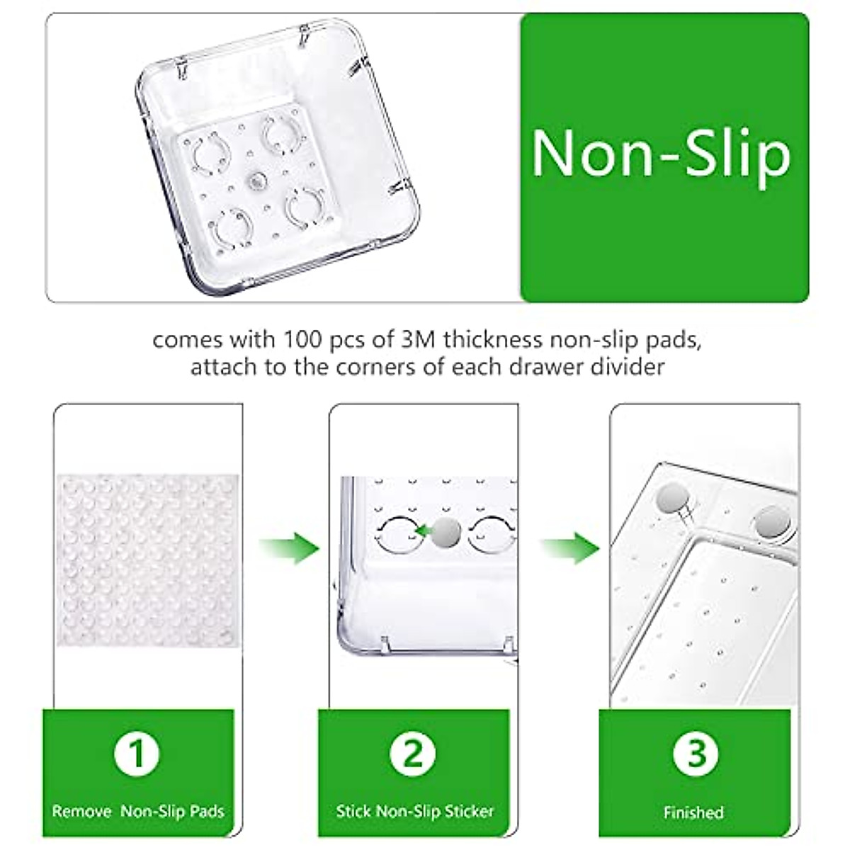 POGEAIR 25Pcs Clear Drawer Organizer Set with Non-Slip Silicone Pads,4 Sizes Plastic Kitchen Drawer Organizers,Storage Bins for Bedroom Dresser,Bathroom,Office,Jewelry,Desk