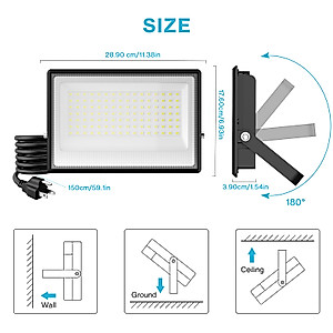 Olafus 2 Pack 100W LED Flood Light Outdoor, 9000lm LED Work Light with Plug, IP66 Waterproof Exterior Security Lights, 6500K Daylight White Outside Floodlights for Playground Yard Stadium Lawn