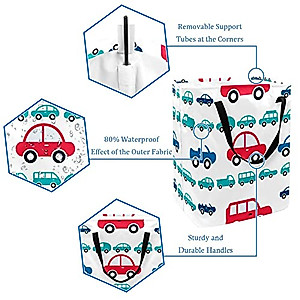 Driving Cars Print Collapsible Laundry Hamper, 60L Waterproof Laundry Baskets Washing Bin Clothes Toys Storage for Dorm Bathroom Bedroom