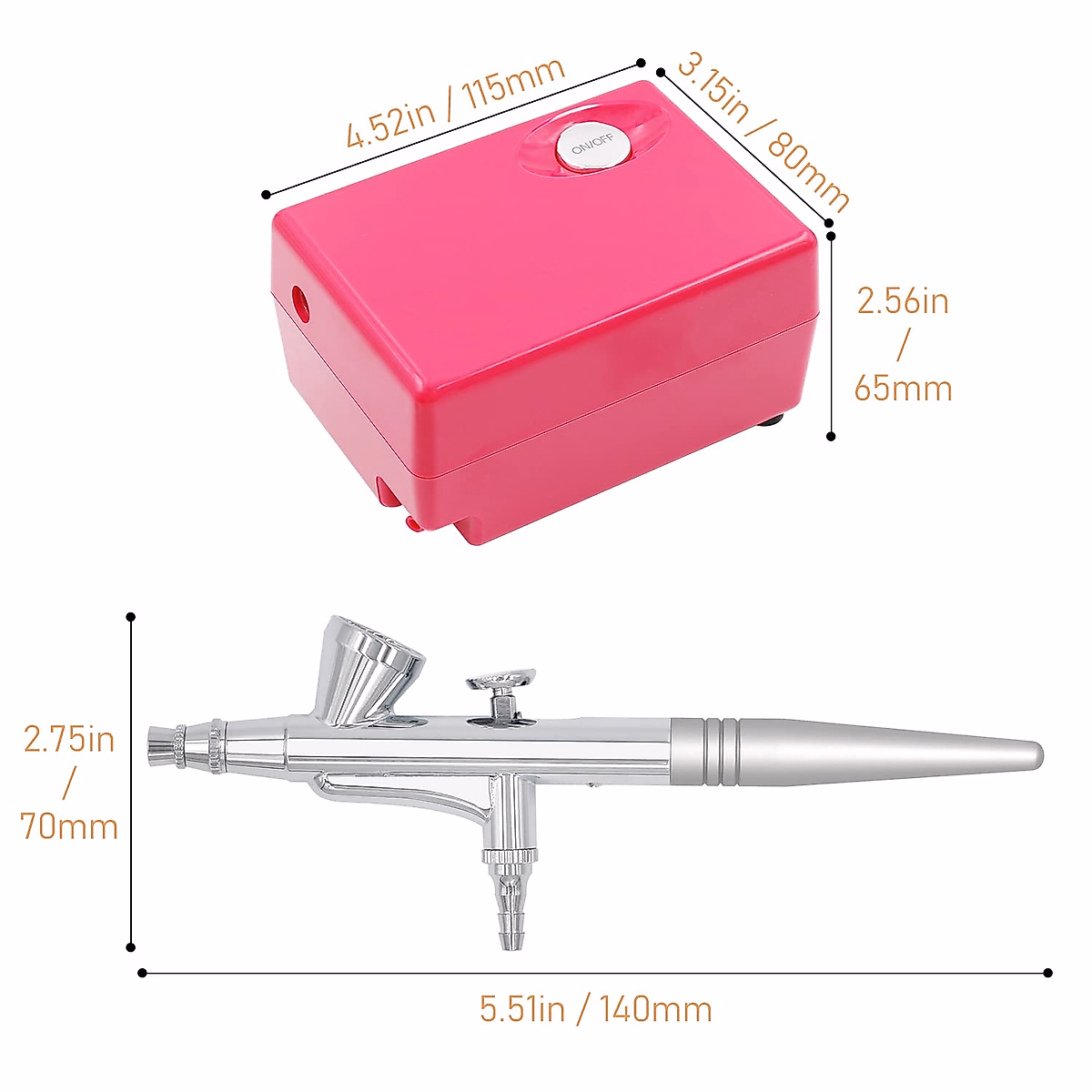 Airbrush Makeup Set Pinkiou Air Brush Kit for Face Paint with Mini Compressor 0.4mm Needle and Nozzle Nail Body Paint SP16 (RED)