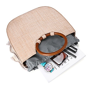 JOSEKO Summer Beach Bag, Womens Straw Handbag Straw Shoulder Bag for Beach Travel and Everyday Use Khaki 11.4" L x 3.5" W x 9.8" H