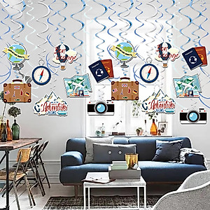 30CT Travel Theme Birthday Party Hanging Swirl Decorations, Adventure Awaits Retirement Party Hanging Decor Bon Voyage Farewell Party Supplies, Ceiling Streamers Cruise Door Wedding Graduation Decor