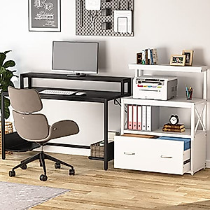 Tribesigns Lateral File Cabinet Modern Filing Cabinet with 1 Large Drawer, Printer Stand with 3 Open Storage Shelves for Home Office