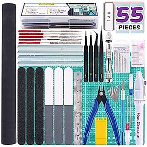 Swpeet 55Pcs Compatible for Gundam Modeler Basic Tools with Duty Plastic Container, Professional kit Replacement for Gundam Model Building Beginner Hobby Model Assemble Building
