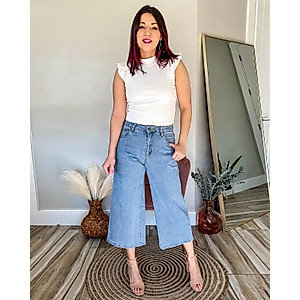 Vetinee Wide Leg Jeans for Women Plus Size Summer Pants Women Denim Jeans Women's Capris with Pockets High Waisted Wide Leg Jeans Roadknight Blue X-Large Size 16 18