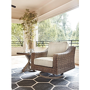 Signature Design by Ashley Beachcroft Outdoor Swivel Wicker Patio Lounge Chair, Beige