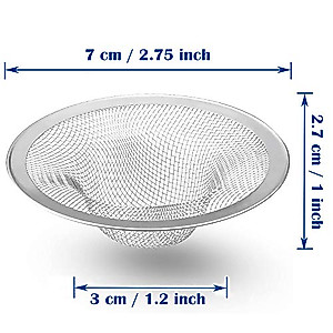Shower Hair Drain Catcher, Stainless Steel Sink Strainer Hair Catcher Basket Filter Trap Fits Most Kitchen Sinks, Bathroom Sinks, Shower Tub Drains (50 Pack, 2.75 inch)