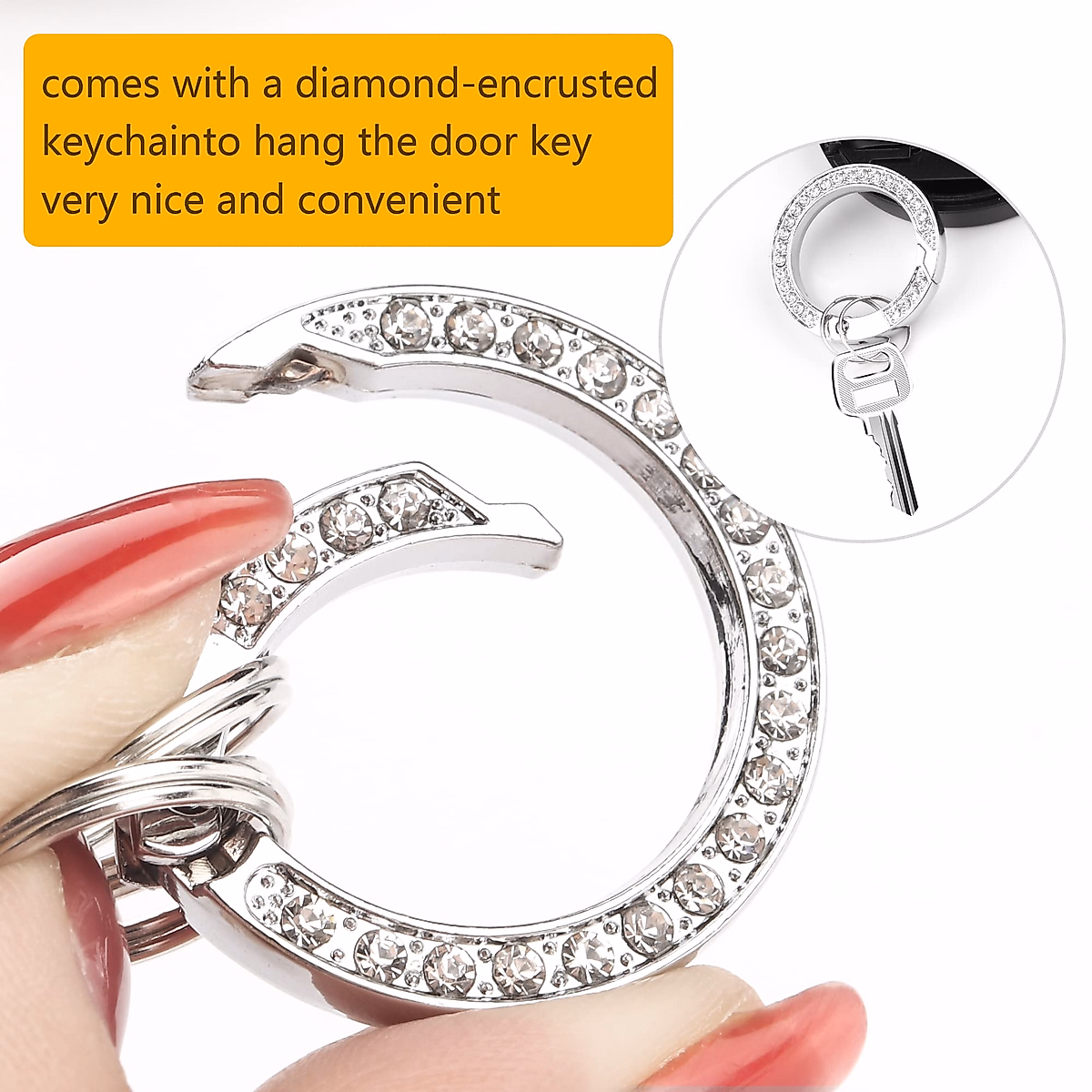 Fehlot Car Keychain for Women,Keychain Accessories With Bling Rhinestones,Car Key Chains Fashionable Glitter Key Ring (Bling key -White and Red)