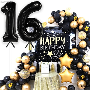KatchOn, Giant Black 16 Balloon Numbers - 40 Inch | 16 Birthday Balloons for Sweet 16 Birthday Decorations | 16th Birthday Decorations for Boys | Sixteen Balloon, 16th Birthday Decorations for Girls