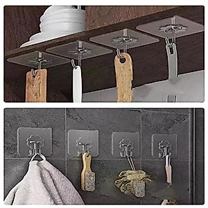 10 Pcs All-Purpose Large Adhesive Hooks for Hanging 35lb(Max) Transparent Reusable Seamlesswaterproof and Oilproof in Kitchen Bedroom Bathroom