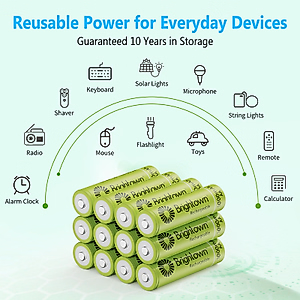 Brightown 12-Pack Rechargeable AA Batteries - 1000mAh 1.2V NiMH High Capacity Batteries - Ideal for Solar Lights & Home Devices, Recharge up to 1000x Times, Pre-Charged