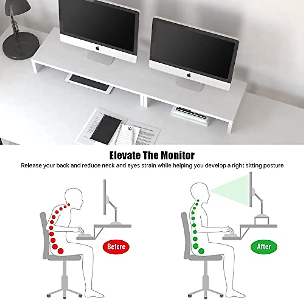 White Desk with Keyboard Tray, 55 INCH Desk with Storage Shelves Modern Computer Desks for Home Office Study Desk with Monitor Shelf Industrial PC Desk Studio Desk with Iron Hooks, Easy to Assemble
