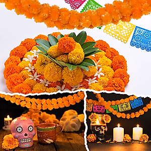 Cindeer 35 Pack Day of The Dead Decoration Mexican Party Banners Include 30 Pack Papel Picado Banner Fiesta Hanging Flags 5 Pcs 5 Feet Marigold Garland Flowers Fiesta Dia De Los Muertos Decor