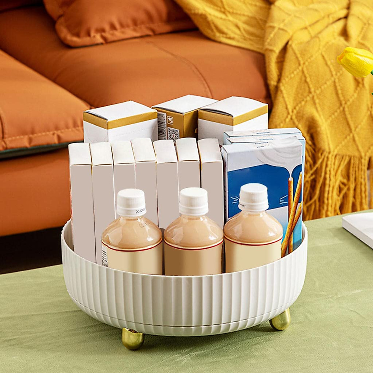 Fenteer Lazy Susan Rotating Storage Tray Round Turntable Multi-Function Storage Decorative Spice Organizer for Countertop Office Bathroom Jars Cans - White