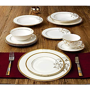 Lorren Home Trends La Luna Bone China 57-Piece 24K Gold Floral Design Dinnerware Set, Service for 8