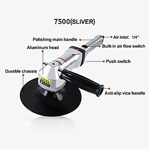 7-Inch Pneumatic Sander Heavy Duty Wet Air Sander/Polisher,Lightweight at 5.47 lbs,Adjustable Speed Up to 2500rpm Pneumatic Polisher Hand Sanding Tool