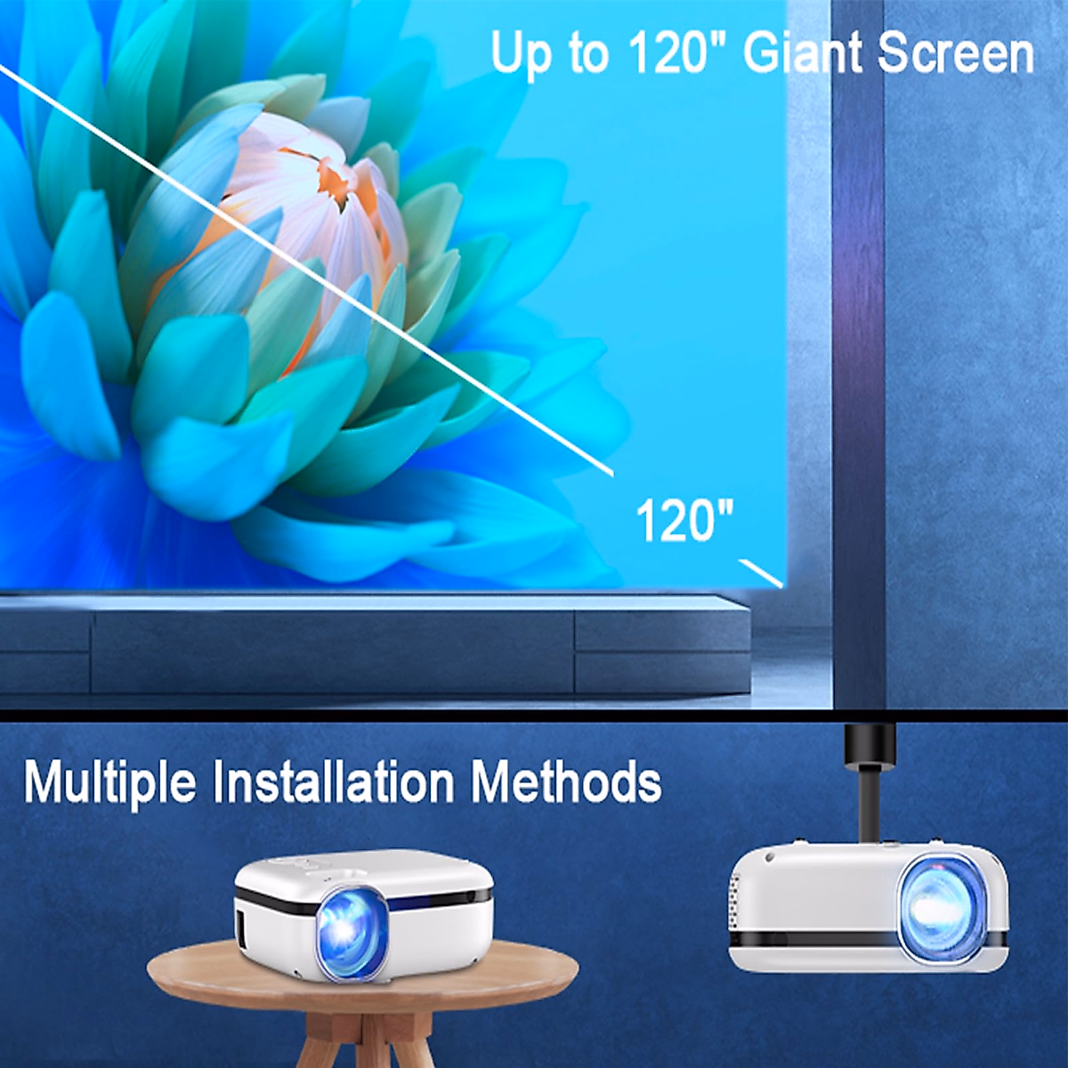 Mini Outdoor Projector 9500 Lumens, FunFlix 2023 Portable Movie Projector, 1080P Support, Home Theater Projector Compatible with HDMI, AV, USB, Laptop, Smartphone, TV Stick, Game