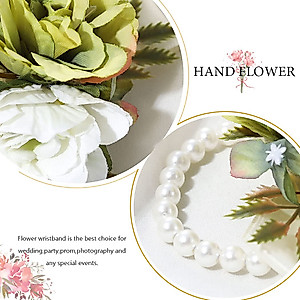 CASDRE Bride Wedding Wrist Corsage Bridal Hand Flower Pearl Corsage Wristlet Wedding Accessories for Women and Girls (Green)