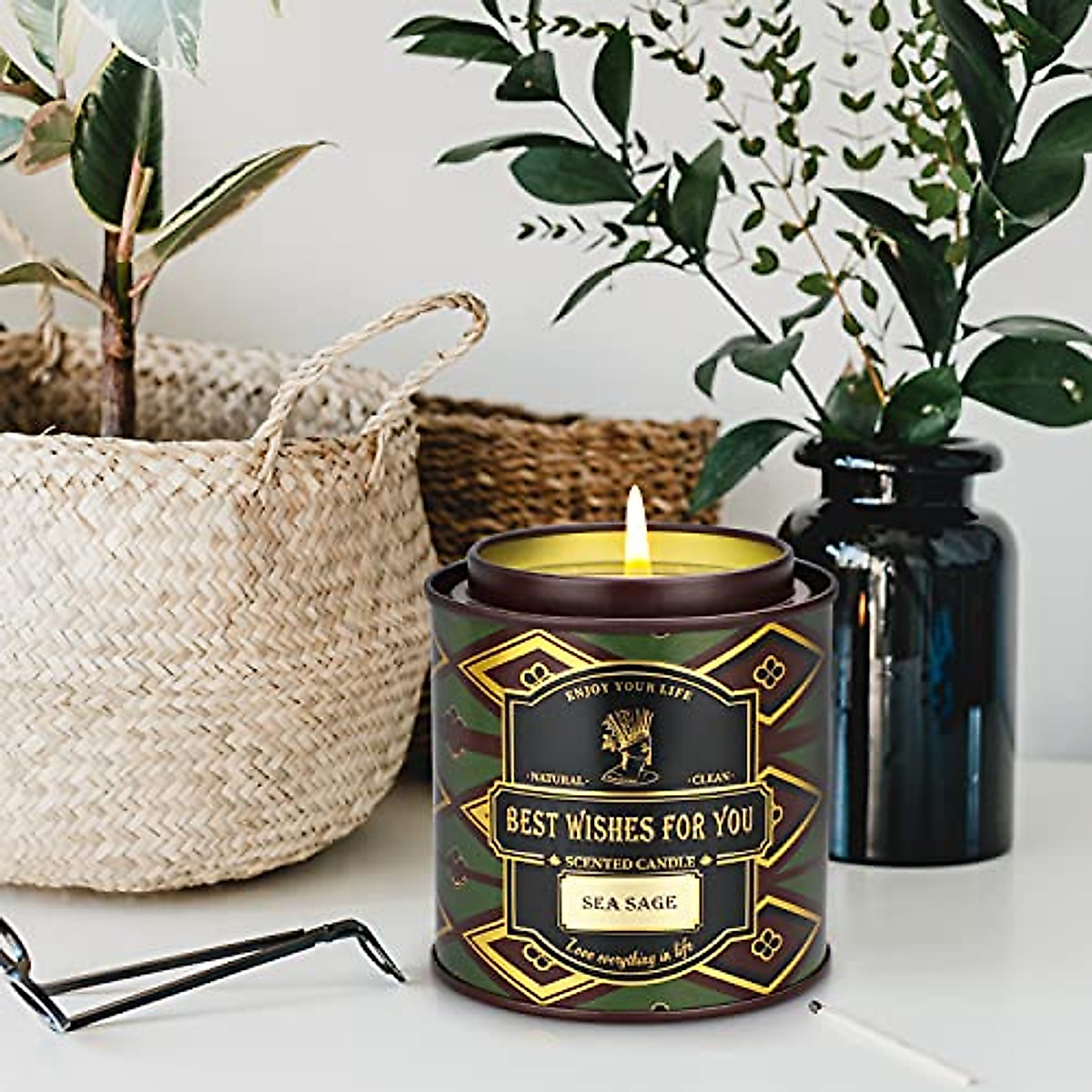 Sage Candles for Cleansing House, 10 oz Candles for Home Scented, 70 Hours Sage Candle for Meditation, Protection, Sage Candles for Cleansing House Negative Energy, Candles Gifts for Women