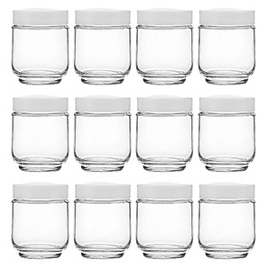 Hedume 12 Pack 6oz Clear Glass Jars with White Lids for Spices, Party Favors, Jams etc.