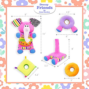 June Garden 11" Soft Stacking Rings Toy - Educational Stuffed Plush Elephant Sensory Development Rattles - Montessori Activity Sensory Learning Toy - 6 Months and Up
