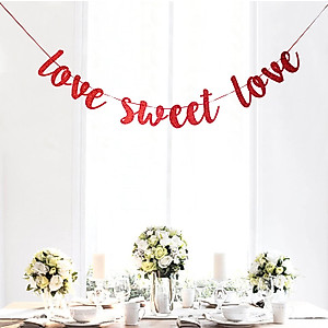 Starsgarden Glitter Red Love Sweet Love Banner Hanging Garland -Perfect Decoration for Bridal Shower, Engagement, Bachelorette, Wedding Party(Red Sweet Love)