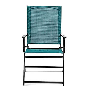 RAYTIK Square Set of 2 Outdoor Patio Steel Sling Folding Chair, Teal