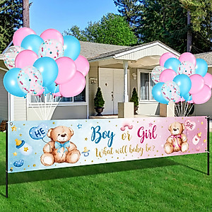 39 Pieces Gender Reveal Banner and Balloon Set Gender Reveal Party Decorations Boy or Girl Yard Sign Banner with Blue and Pink Balloons Gender Reveal Party Decoration Party for Baby Shower