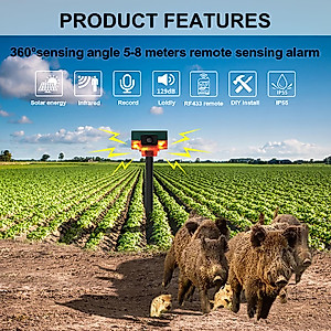 WONFAST Solar Sensor Security Alarm Lights Outdoor, 360° Motion Detector LED Flashing Strobe Light Warning Lamp Built-in 13Sounds,129db Loud Siren Sound for Home Farm Barn Villa Yard (Red-1)