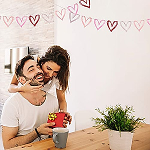 Whaline Valentine's Day Felt Banner with String Pink Red White Hollow Heart Banner Pre-Assembled Sweet Banner Fireplace Wall Hanging for Party Wedding Anniversary Home Decoration