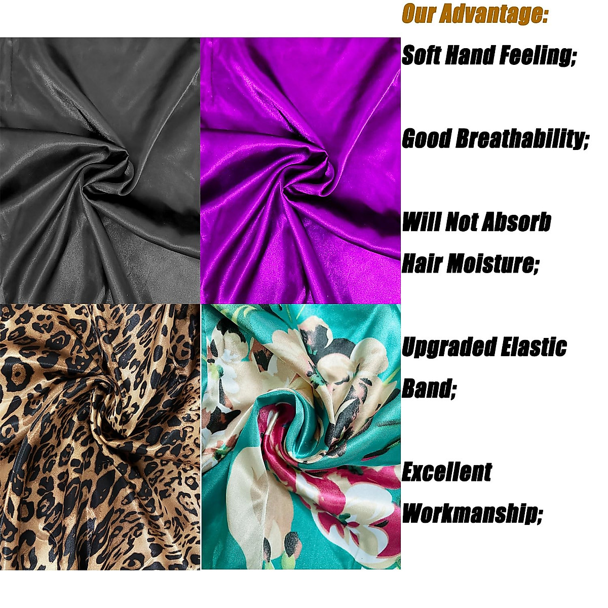 4 Pcs Satin Bonnet for Women, Long Sleep Cap Soft Silky Bonnet for Braids