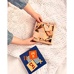 Ignite Inspire Improve Matching Game for 3 to 6 Year olds Memory Game for Boys and Girls Non Toxic Wooden Educational Toy for Toddlers Preschool Games 3-6 Age (Multiplication)