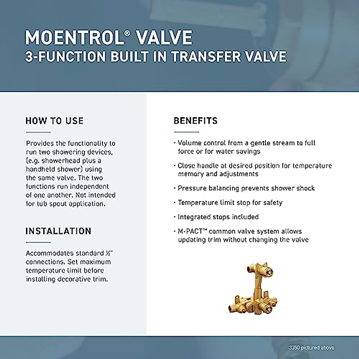 Moen Align Matte Black Moentrol 3-Function Diverter Transfer Valve Trim Kit, Bathroom Double Shower Handle, Valve Required, T3290BL