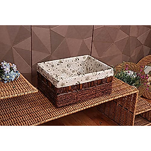 Rectangular Woven Water Hyacinth Storage Baskets Large Handmade Basket for Shelves Bathroom Kitchen Office Desk (Style D)