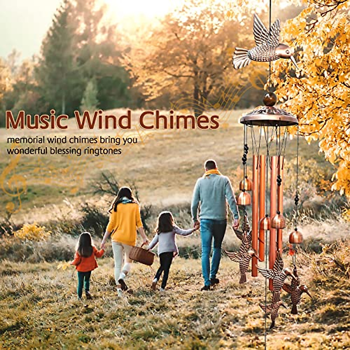 Choha Hummingbird Wind Chimes for Outdoor, Aluminum Tube Windchime with S Hook, Mobile Metal Sympathy Memorial Hummingbird Wind Bells for Home, Yard, Patio, Garden Decoration, Gift for Mom Grandma
