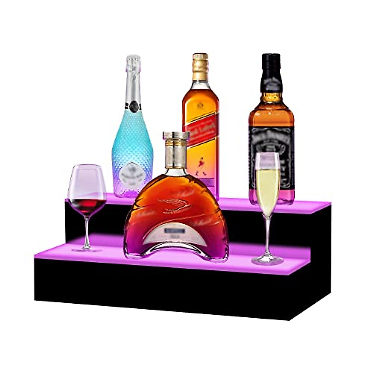 VONCI LED Lighted Liquor Bottle Display Shelf,16 Inch 2 Step Illuminated Bottle Display Shelf LED Lighted Bar Shelf with Remote Control App Control for Home Commercial Bar Party Accessories