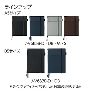 KOKUYO Systemic Synthetic Leather Cover Notebook, with One A5, B 6mm Ruled, 28 Lines, 50 Sheets, Twin Ring Edge Title Notebook, Navy Blue, Japan Import (NO-V685B-DB)