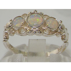 925 Sterling Silver Real Genuine Opal Womens Trilogy Ring - Size 11