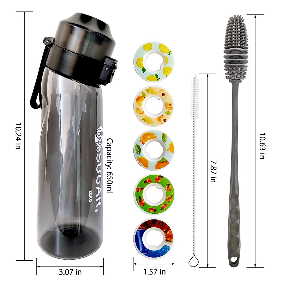 ECENUR Air Water Bottle With 5 Flavor Pods, Sports Air Water Bottle BPA Free,750ML Straw Drinking Bottles,Scent Water Cup For Gym Outdoor Gift (Black+5 pod)