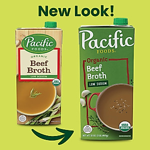 Pacific Foods Low Sodium Organic Beef Broth, 32 oz Carton (12 Pack)