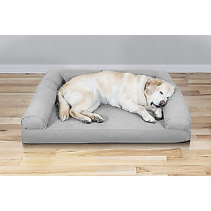 Furhaven Cooling Gel Dog Bed for Large Dogs w/ Removable Bolsters & Washable Cover, For Dogs Up to 95 lbs - Quilted Sofa - Silver Gray, Jumbo/XL